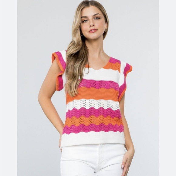 THML | Sweaters | Thml V Neck Knit Cotton Knitted Flutter Short Sleeve ...